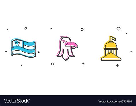Set American Flag Eagle And White House Icon Vector Image