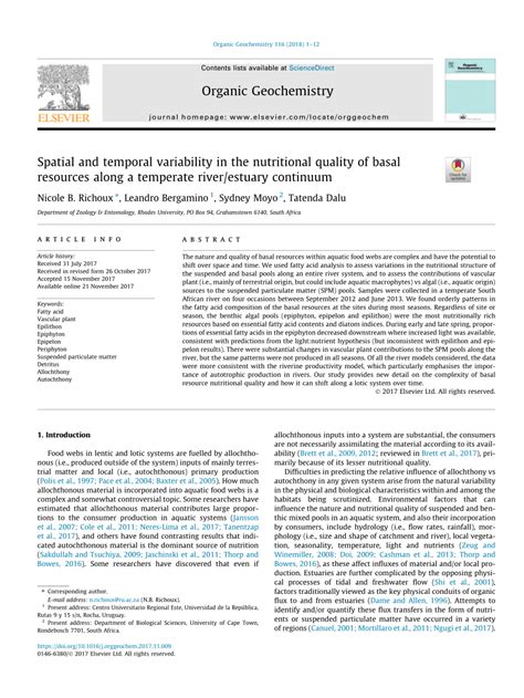 Pdf Spatial And Temporal Variability In The Nutritional Quality Of Basal Resources Along A