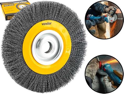 Escova Circular Para Moto Esmeril Cerda Ondulada Aço Carbono 10 Polegadas Buchas De Redução