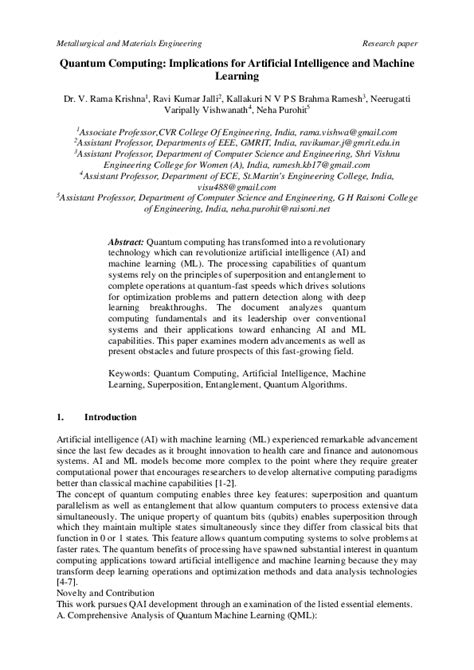 Pdf Quantum Computing Implications For Artificial Intelligence And Machine Learning