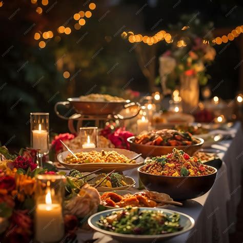 Premium Ai Image Festive Banquet Table With Traditional Wedding Foods