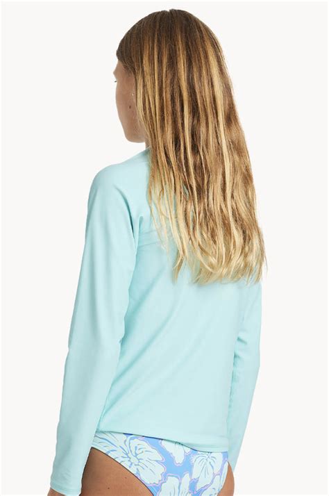 Billabong Girls Heat Wave Long Sleeve Suntop Sea Mist Swimwear