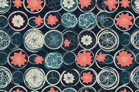 premium photo japanese overlap circle flower vector seamless pattern
