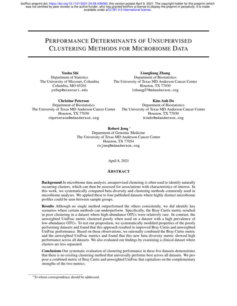 Pdf Performance Determinants Of Unsupervised Clustering Methods For