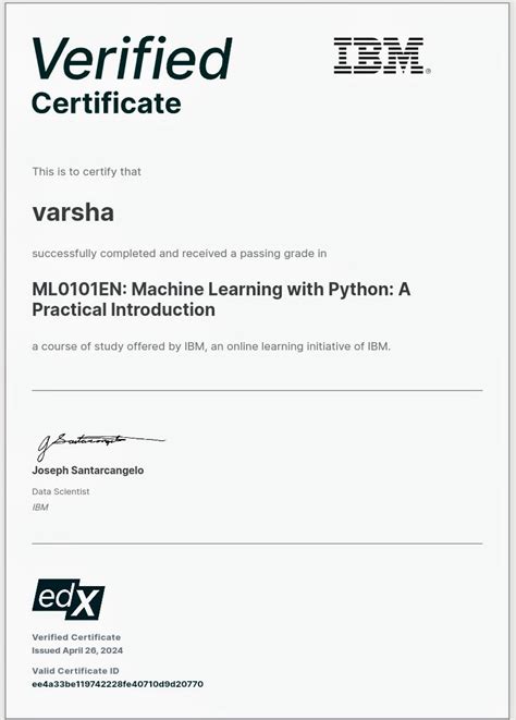 Varsha Sesham On Linkedin Machine Python Ibm Edx Certification