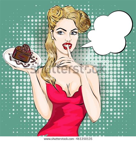 Shhh Pop Art Woman Portrait Finger Stock Vector Royalty Free