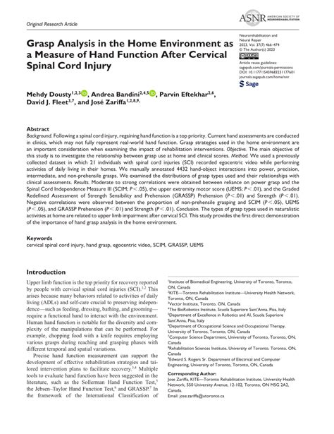 Pdf Grasp Analysis In The Home Environment As A Measure Of Hand Function After Cervical Spinal