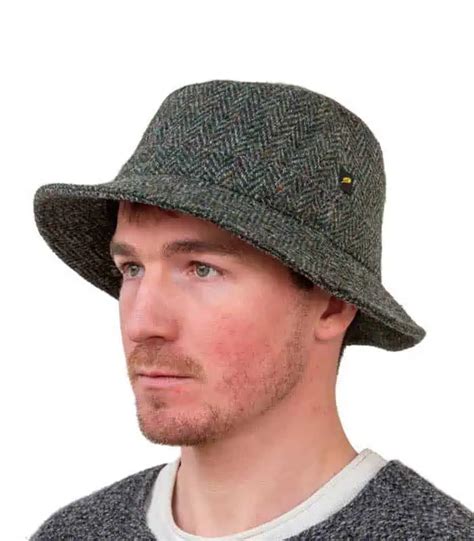 Walking Hat Donegal Tweed Green Herringbone Irish Tweeds