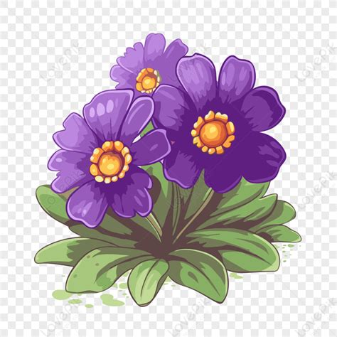 흰색 배경 만화에 녹색 잎 보라색 클립 아트 보라색 꽃 벡터야생화꽃잎 Png 일러스트 무료 다운로드 Lovepik