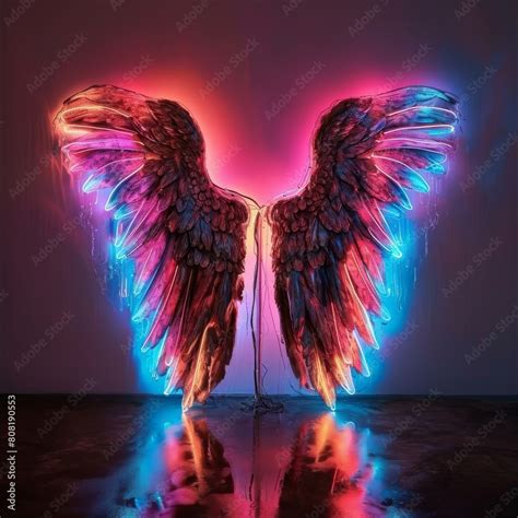 Neon Angel Wings Have Dark Background For A Photoshoot Neon Angel