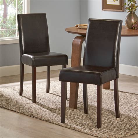 Brown Leather Parson Dining Chairs Set Of 2 Nh715592