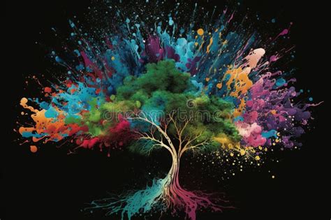 Explosion Of Colorful Particles Forms A Tree Generative Ai Stock