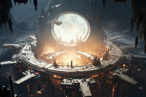 Premium Ai Image Futuristic Space Station In Orbit Generative Ai