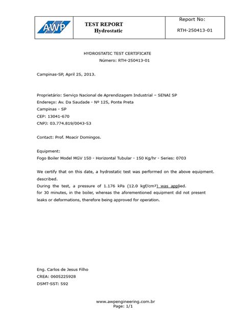 Hydrostatic Test Report Pdf