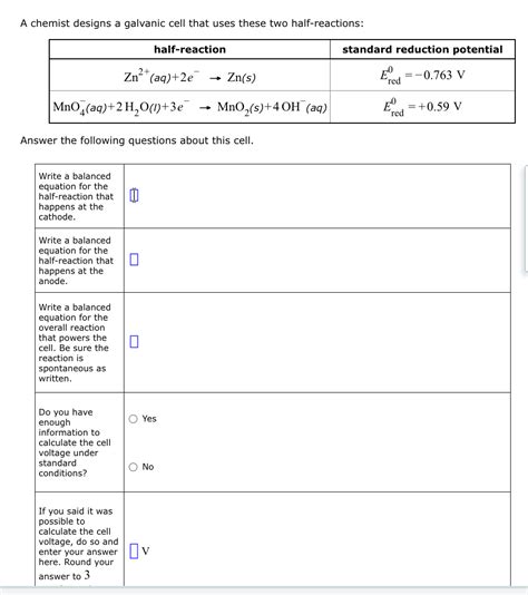 Solved A Chemist Designs A Galvanic Cell That Uses These Two Chegg Com