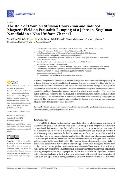 Pdf The Role Of Double Diffusion Convection And Induced Magnetic Field On Peristaltic Pumping