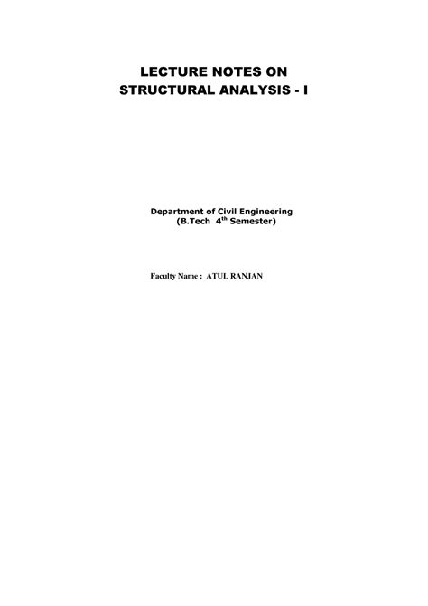 Structural Analysis 1 Lecture Notes On Structural Analysis I