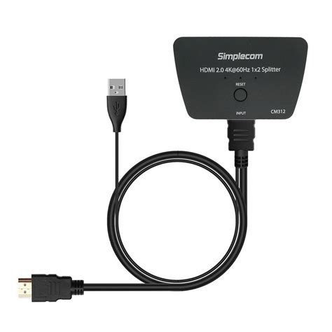 Simplecom Cm312 Hdmi 20 1x2 Splitter 1 In 2 Out 4k60hz Uhd 3d 2 Port Hdmi Duplicator