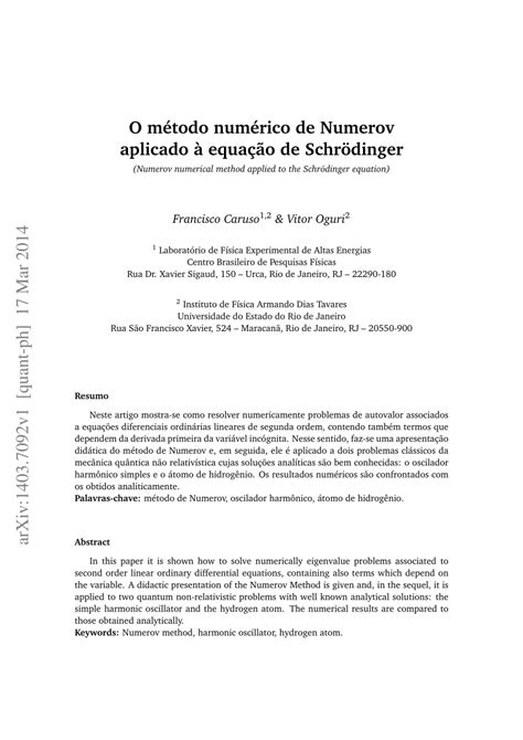 Pdf Numerov Numerical Method Applied To The Schrodinger Equation