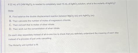 solved if 22 ml of 0 24m mgcl2 is needed to completely react