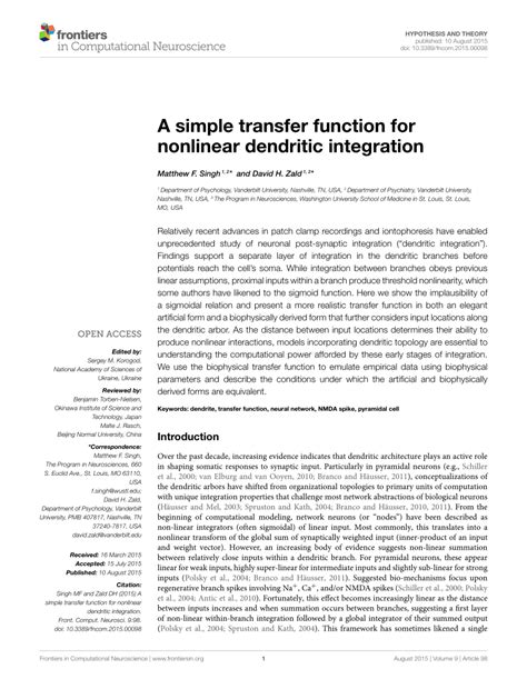 Pdf A Simple Transfer Function For Nonlinear Dendritic Integration