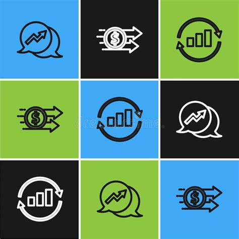 Set Line Financial Growth Graph Chart Infographic And Dollar Icon
