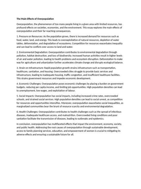 Effects Of Overpopulation Explained Pdf Human Overpopulation Environmental Degradation