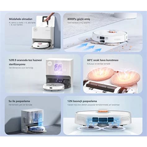 Lydsto W2 Lite 8000 Pa Sterilizasyonlu Su & Toz Toplama Üniteli Yapay ...