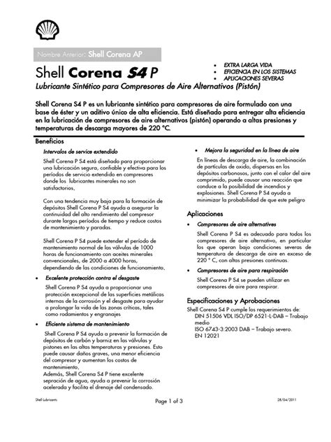 Corena S4 P Pdf Lubricante Ingeniería Mecánica