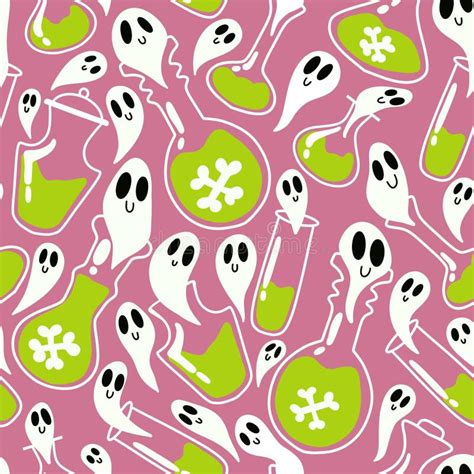 Halloween Poison Witch Potion Seamless Ghost Cartoon Pattern For