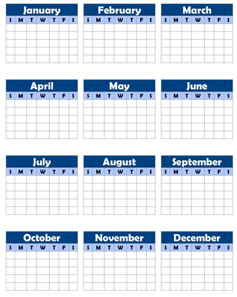 Year Printable Blank Calendar Free Printable