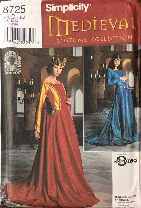 Medieval Queens Gown Pattern Floor Length With Train Sideless