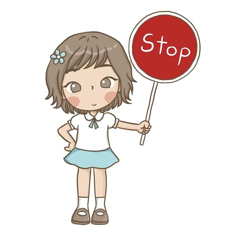 기호를 들고 어린 소녀 벡터 만화 클립 아트 애니메이션 귀여운 캐릭터 프리미엄 벡터