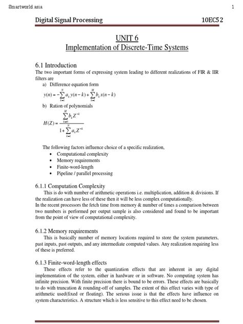 Digital Signal Processing Unit 6 Pdf Integer Signal Processing