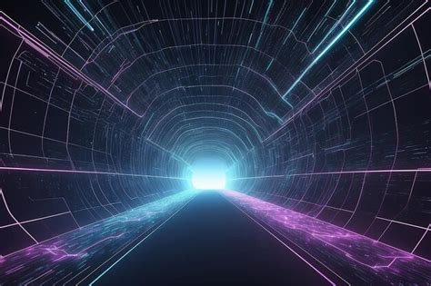 Premium Photo 3d Illustration Flying Through Digital Data Tunnel Made Of Digital Nodes And