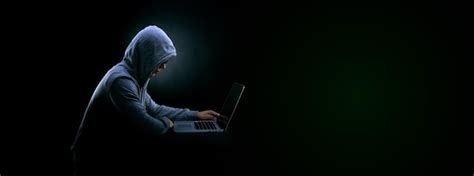 Premium Photo Hacker With Laptop Panoramic Mockup