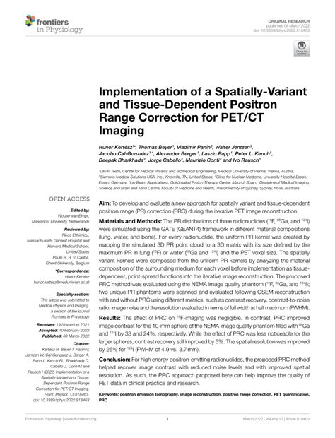 Pdf Implementation Of A Spatially Variant And Tissue Dependent Positron Range Correction For