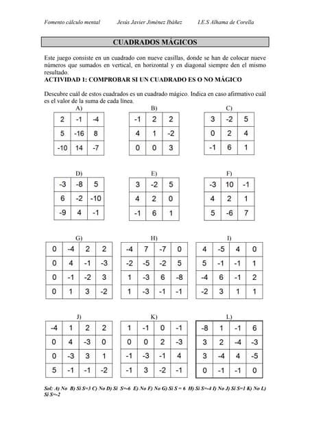 Ejercicios De Cuadrados Mágicos Docx