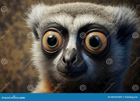 Funny Lemur Face Close Up With Big Eyes Digital Illustration Artwork