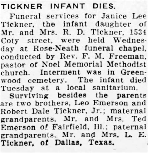 Janice Lee Tickner Inconnu 1943 Mémorial Find A Grave