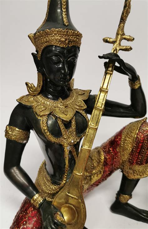 Pair Of Thai Enameled Brass Figures For Sale At 1stdibs