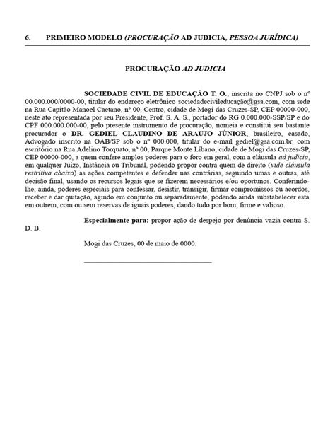 0 Primeiro Modelo Procuracao Ad Judicia Pessoa Juridica Pdf