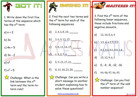 Nth Term Of Linear Sequence Gcse Maths Revision Exam Paper