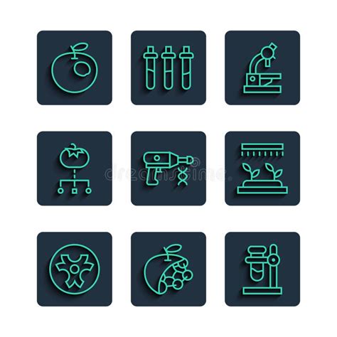 Set Line Biohazard Symbol Biological Structure Test Tube Flask On