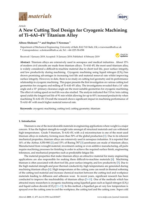 Pdf A New Cutting Tool Design For Cryogenic Machining Of Ti 6al 4v Titanium Alloy