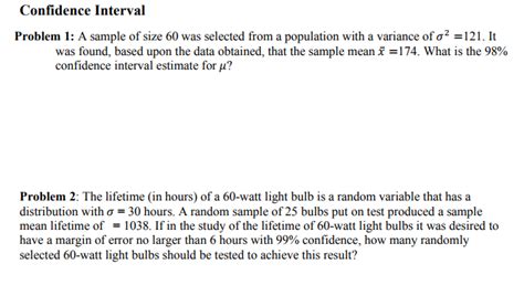 Solved Confidence Interval Problem 1 A Sample Of Size 60