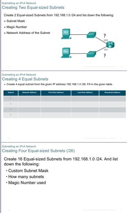 solved create 2 equal sized subnets from 192 168 1 0 24 and