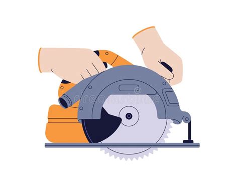 Hands Holding Circular Saw With Cutting Disc Electric Power Tool