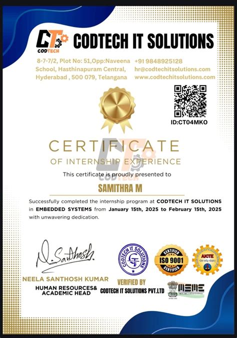 Embeddedsystems Internship Codetechitsolutions Learningandgrowing Samithra Manivannan