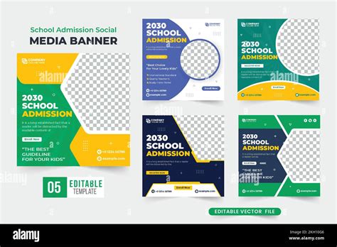 School Admission Social Media Template Bundle With Green And Dark